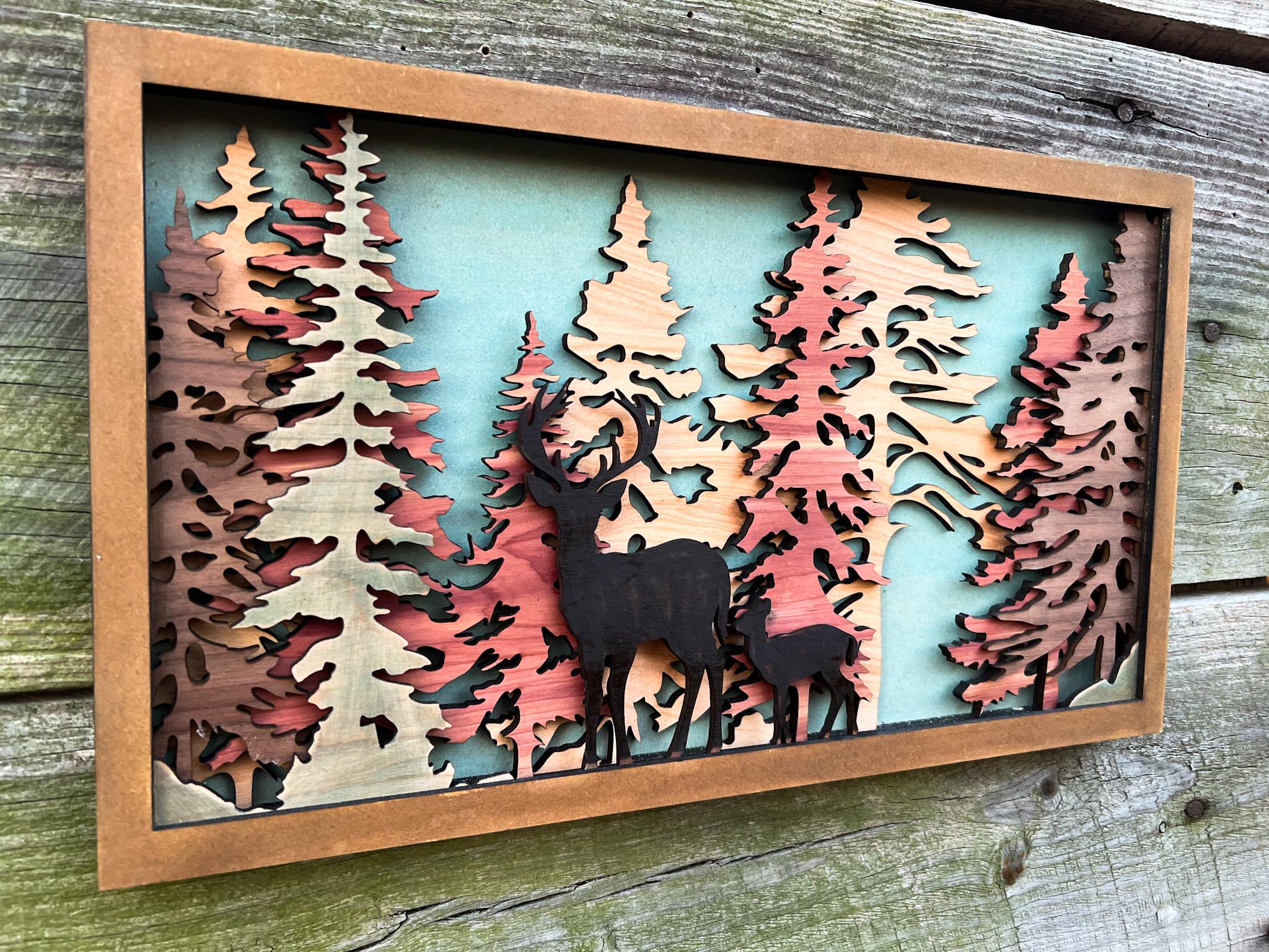 Laser Cut Deer Scene, 3D Wood Forest Shadow Box - Etsy