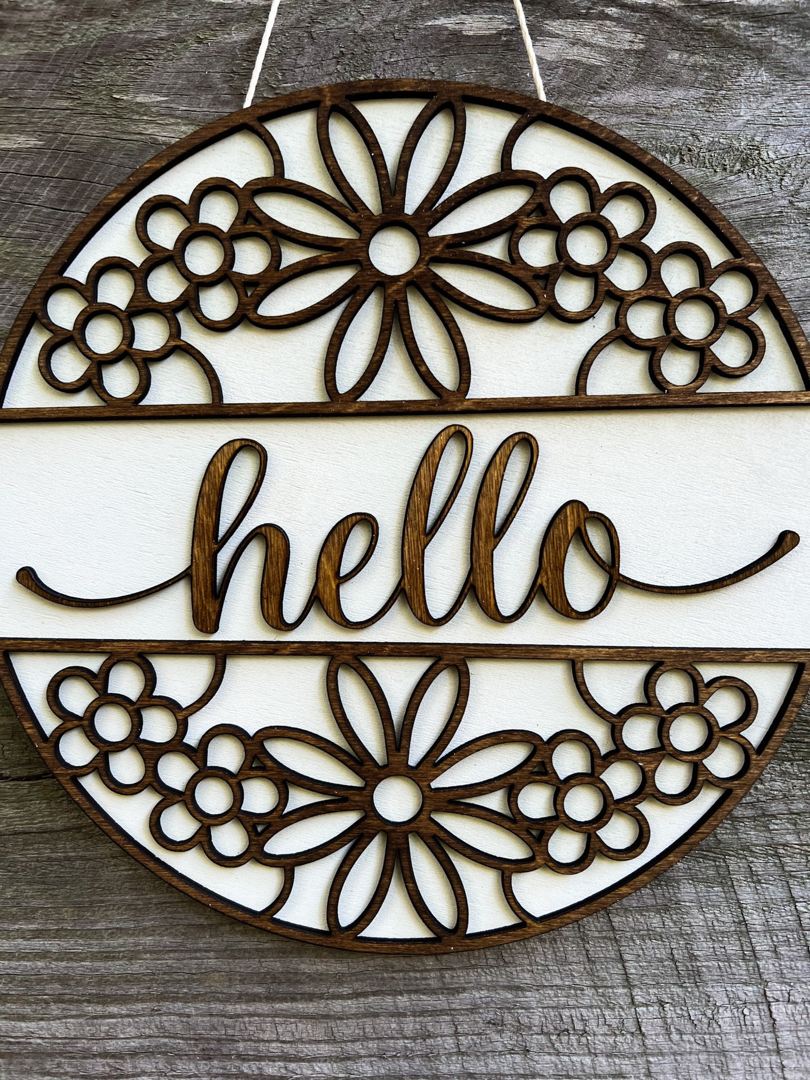 Front Door Sign, Hello Wood Round , Farmhouse Style, Laser Engraved ...