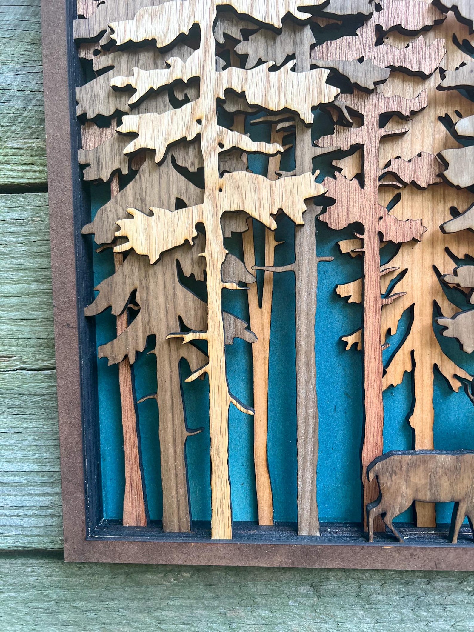 Laser Cut Wood Forest Scene: Majestic Deer Shadow Box Art - Etsy