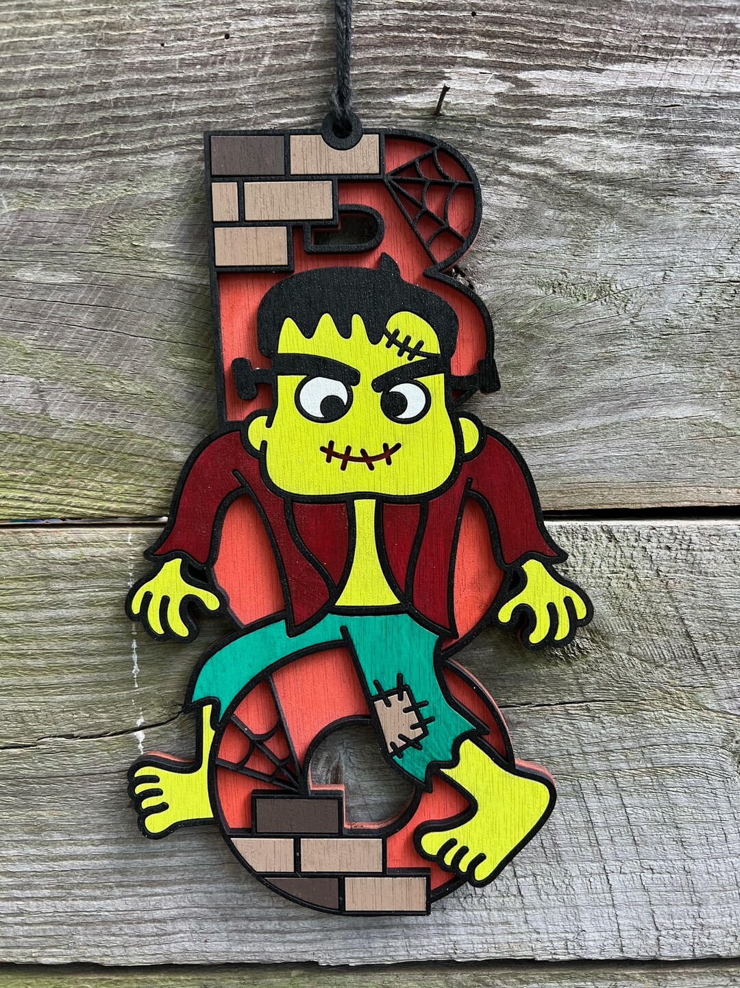 Halloween Frankenstein Boo Sign, Laser Cut Baltic Birch, Hand Painted ...
