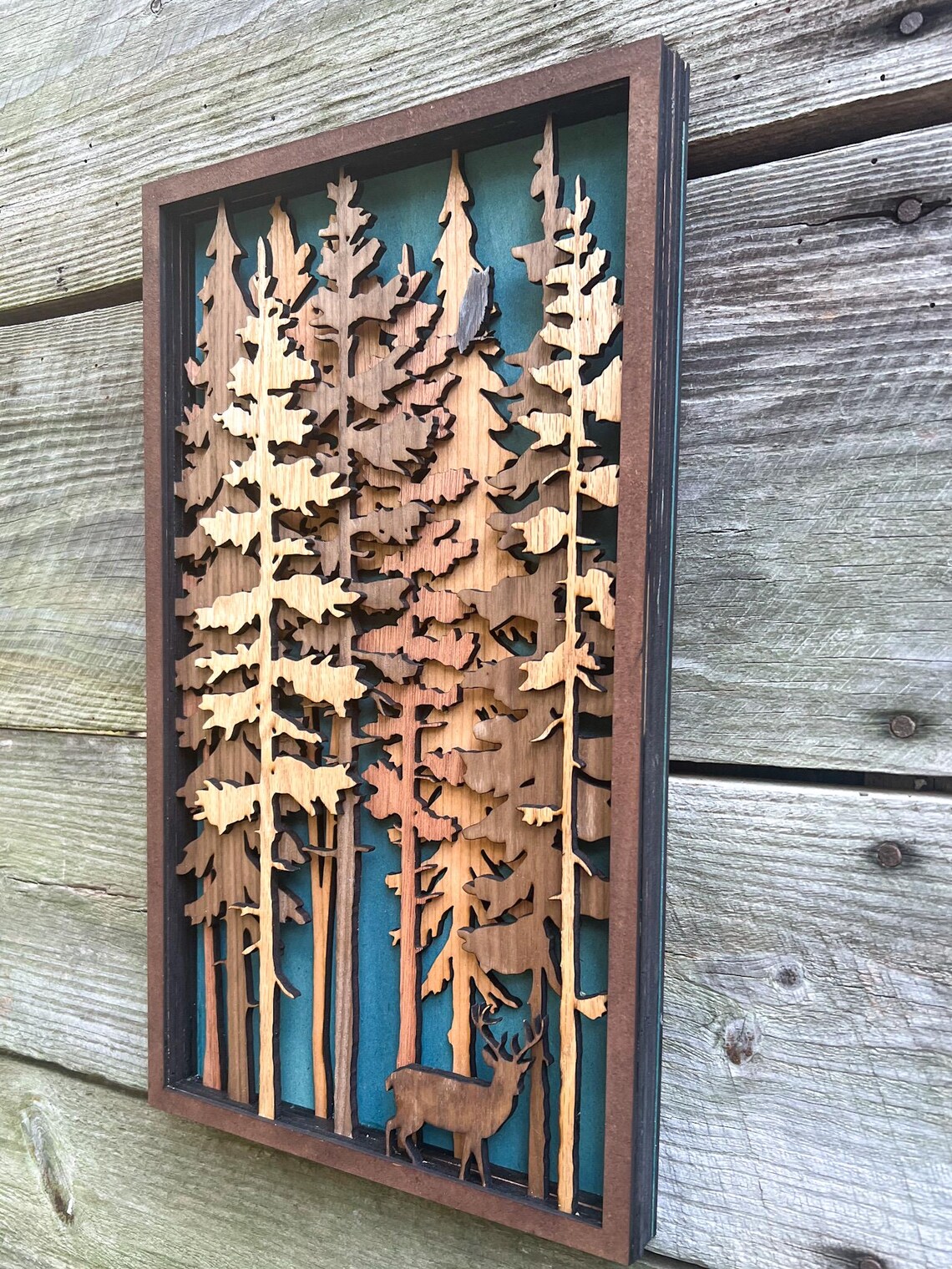 Laser Cut Wood Forest Scene: Majestic Deer Shadow Box Art - Etsy