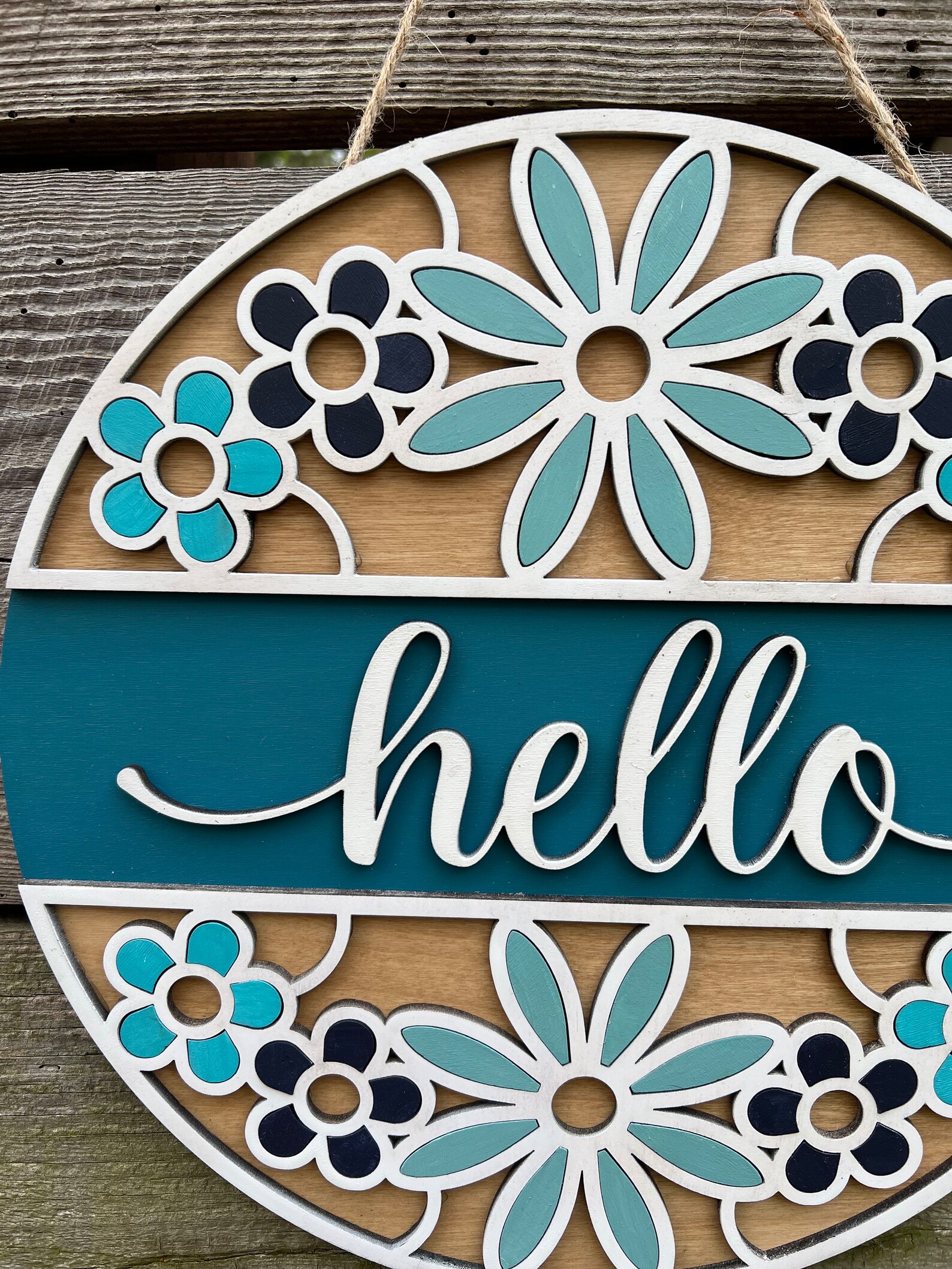 Front Door Sign, Hello Wood Round , Farmhouse Style, Laser Engraved ...