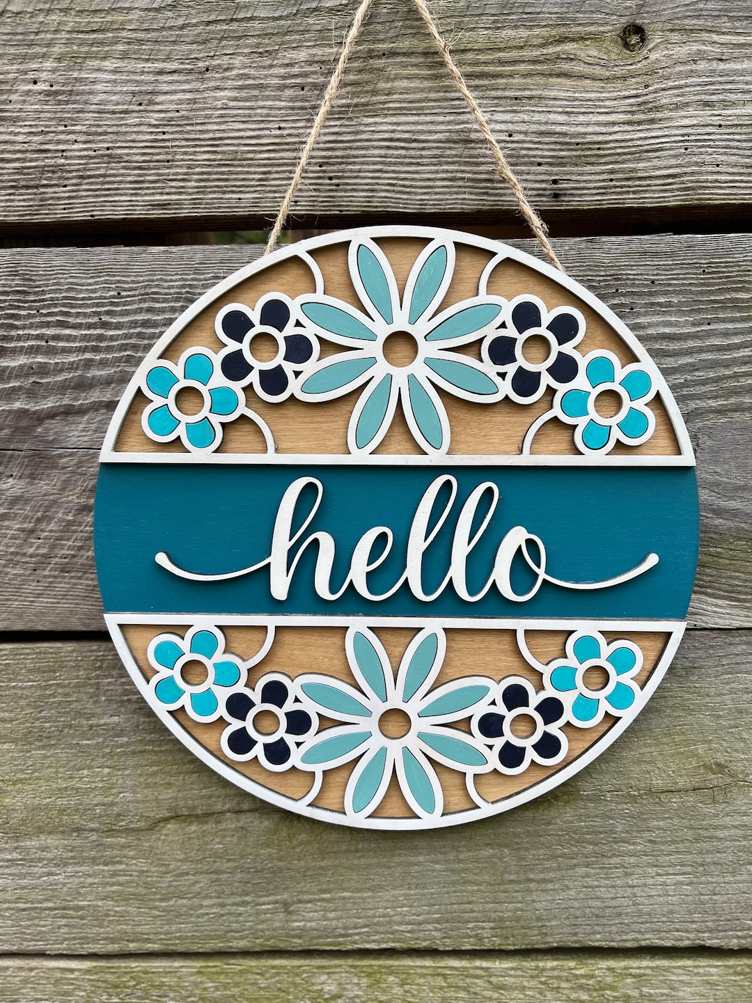 Front Door Sign, Hello Wood Round , Farmhouse Style, Laser Engraved ...