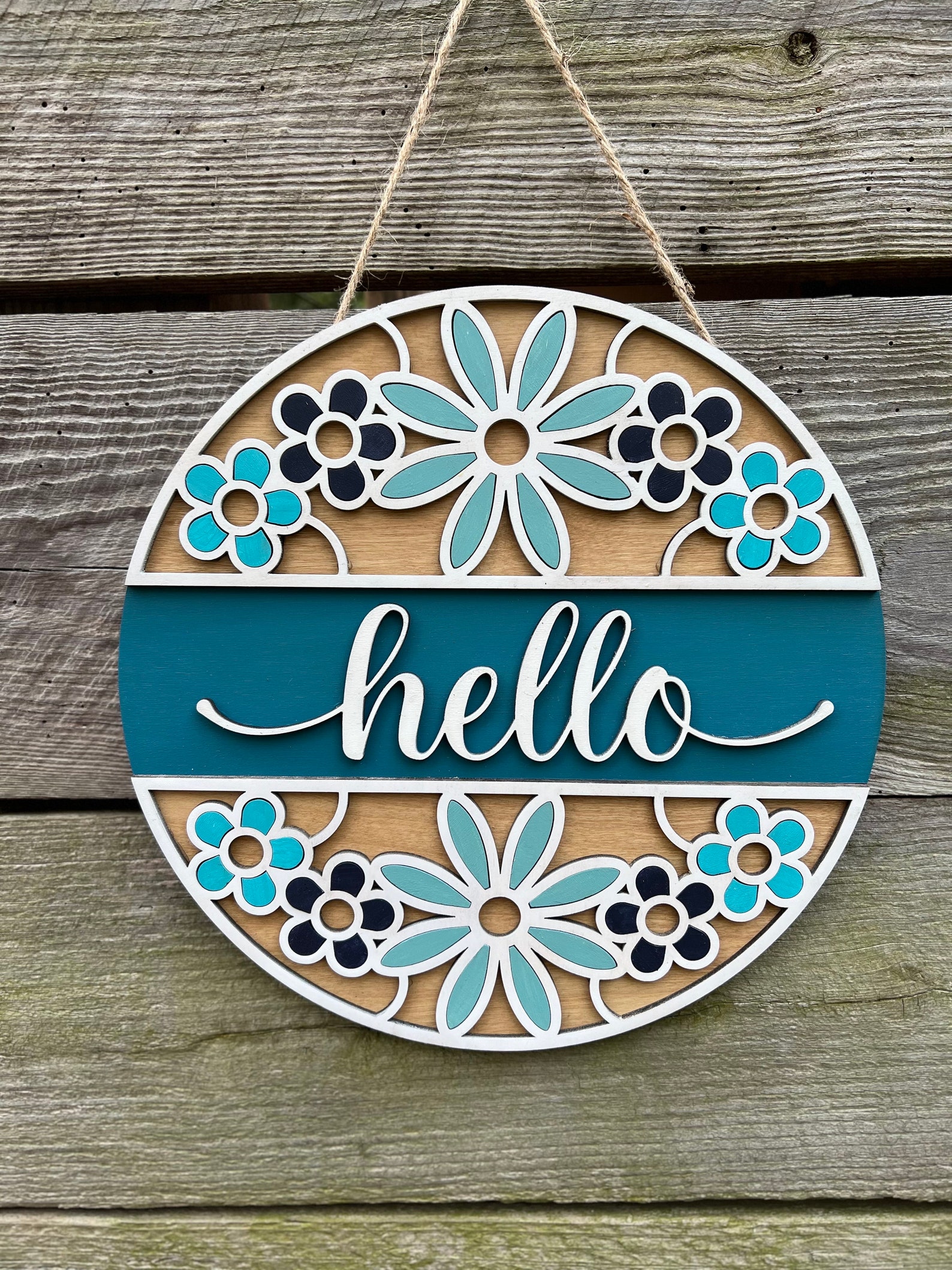 Front Door Sign, Hello Wood Round , Farmhouse Style, Laser Engraved ...
