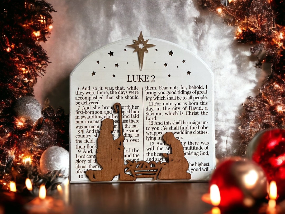 Luke 2 Scripture, the Christmas Story, Jesus Mary and Joseph, Wooden ...