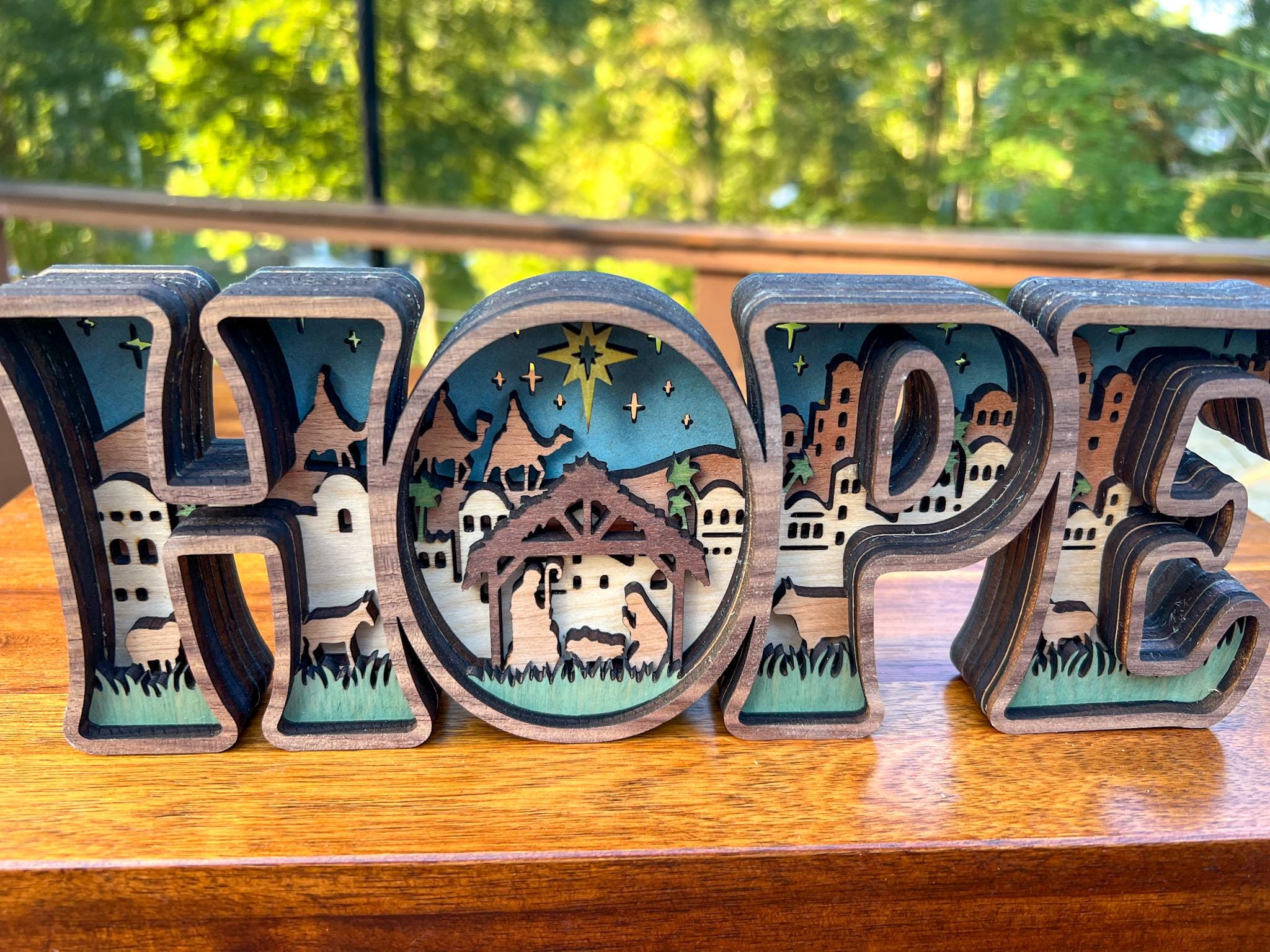 Layered Wood Nativity Scene: HOPE Christmas Mantel Decor - Etsy
