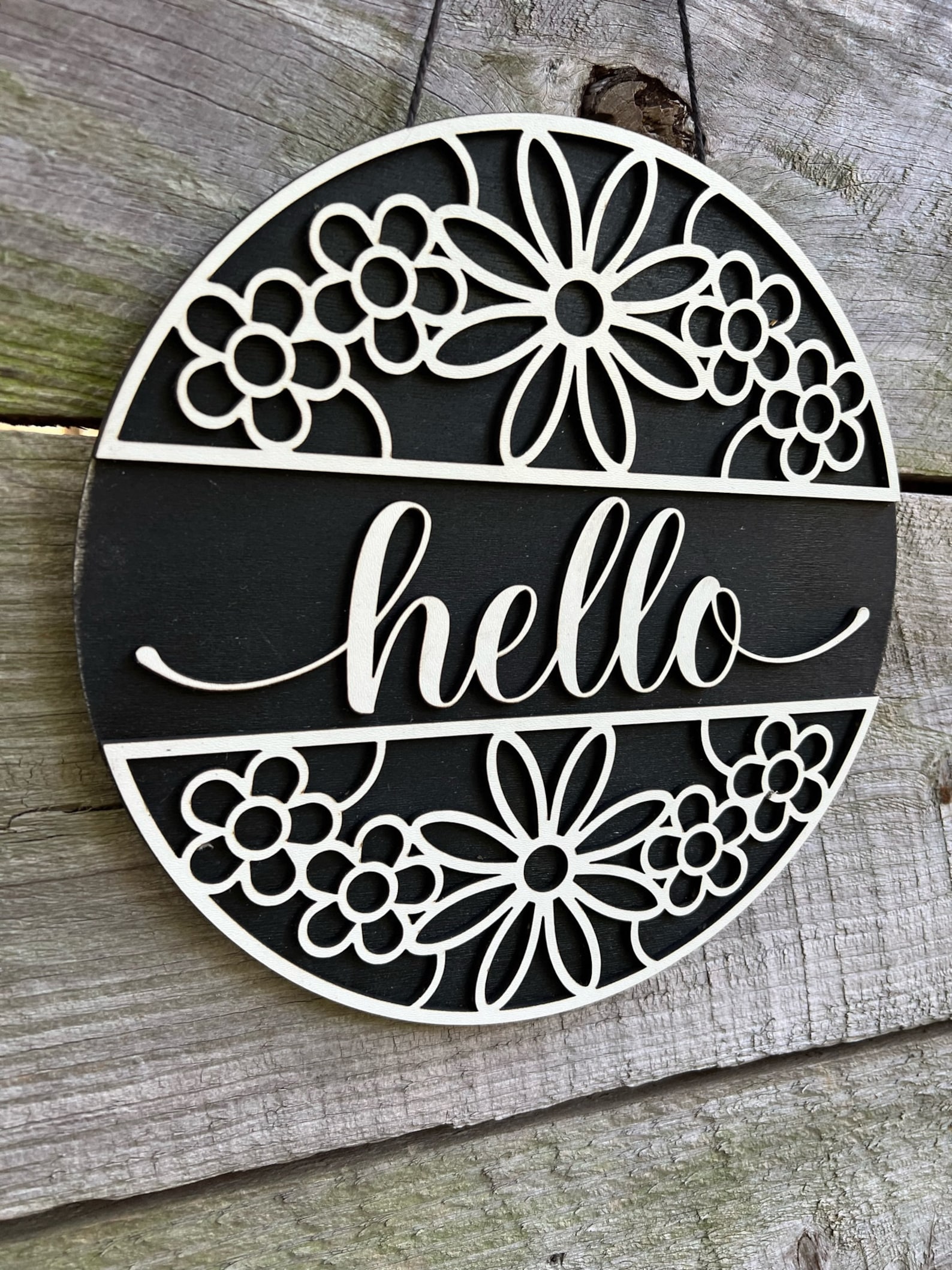 Front Door Sign, Hello Wood Round , Farmhouse Style, Laser Engraved ...