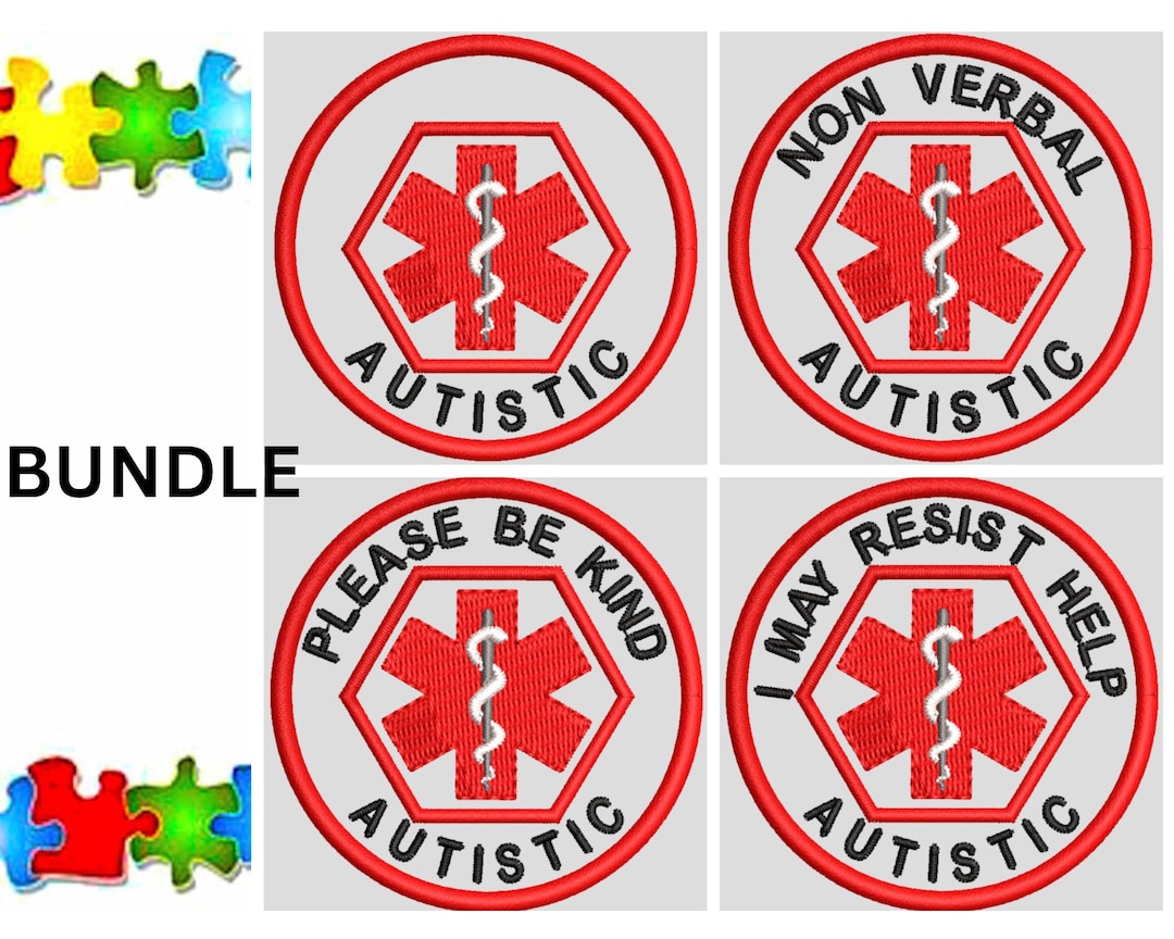 BUNDLE ITH Autism Medical Alert Applique Patch - Fits 4x4 Hoop 65mm ...