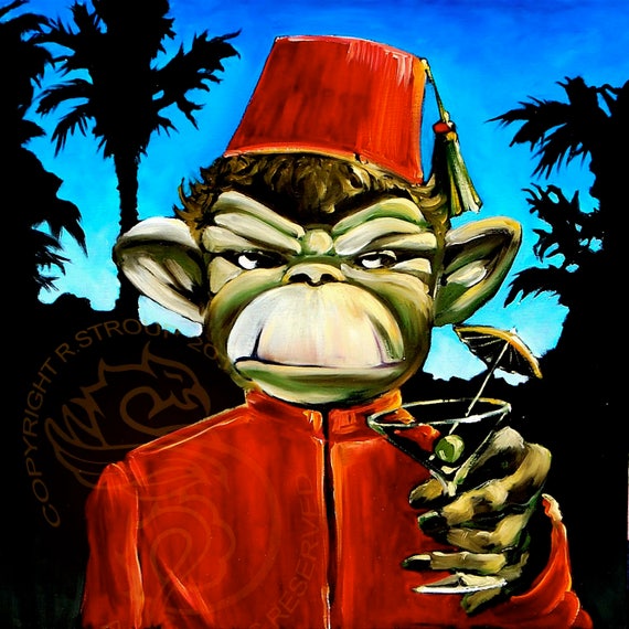 Monkey Print Monkey Art Print Fez Monkey Martini Party | Etsy