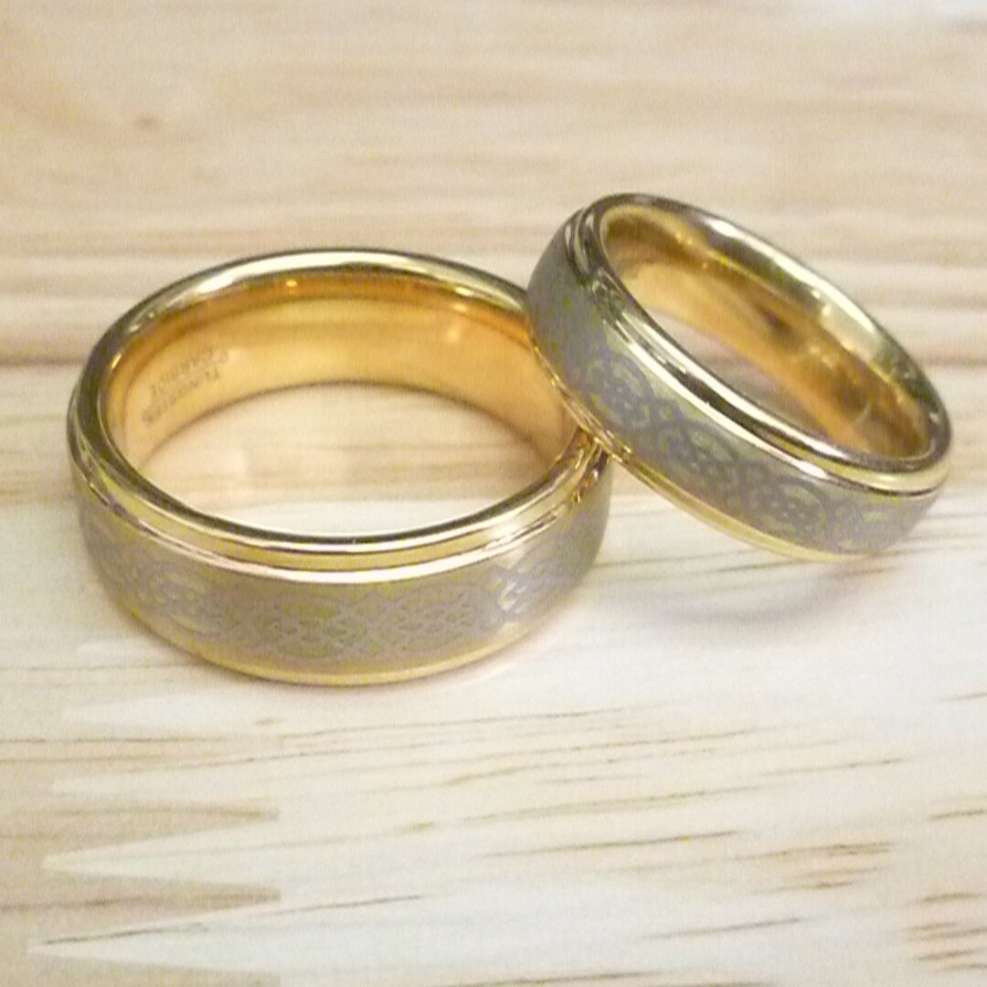 Custom Laser Engraving Ring - 8mm/6mm Tungsten Carbide Gold Plated Step ...