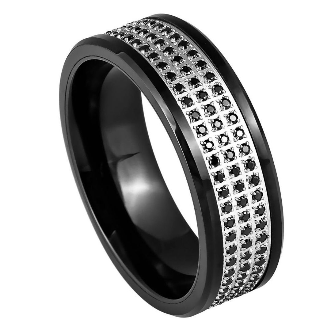 Free Personalized Laser Engraving Ring for Men and Women Black Plated 3 ...
