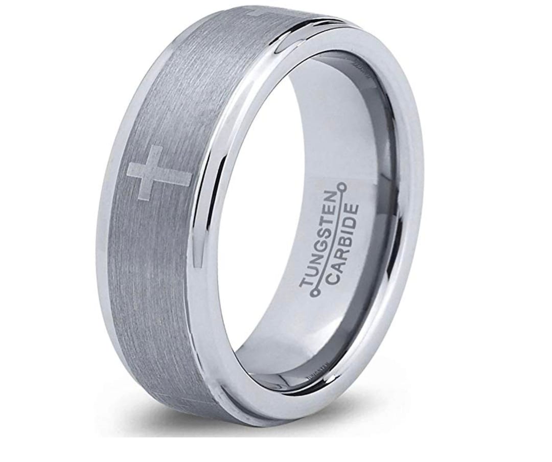 Tungsten Carbide Christian Cross Ring, Personalized Wedding Band - Etsy