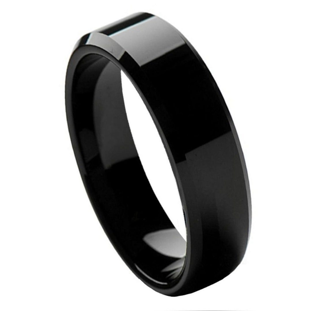 Custom Laser Engraved Ring for Couples, Flat Black Polished Stainless ...