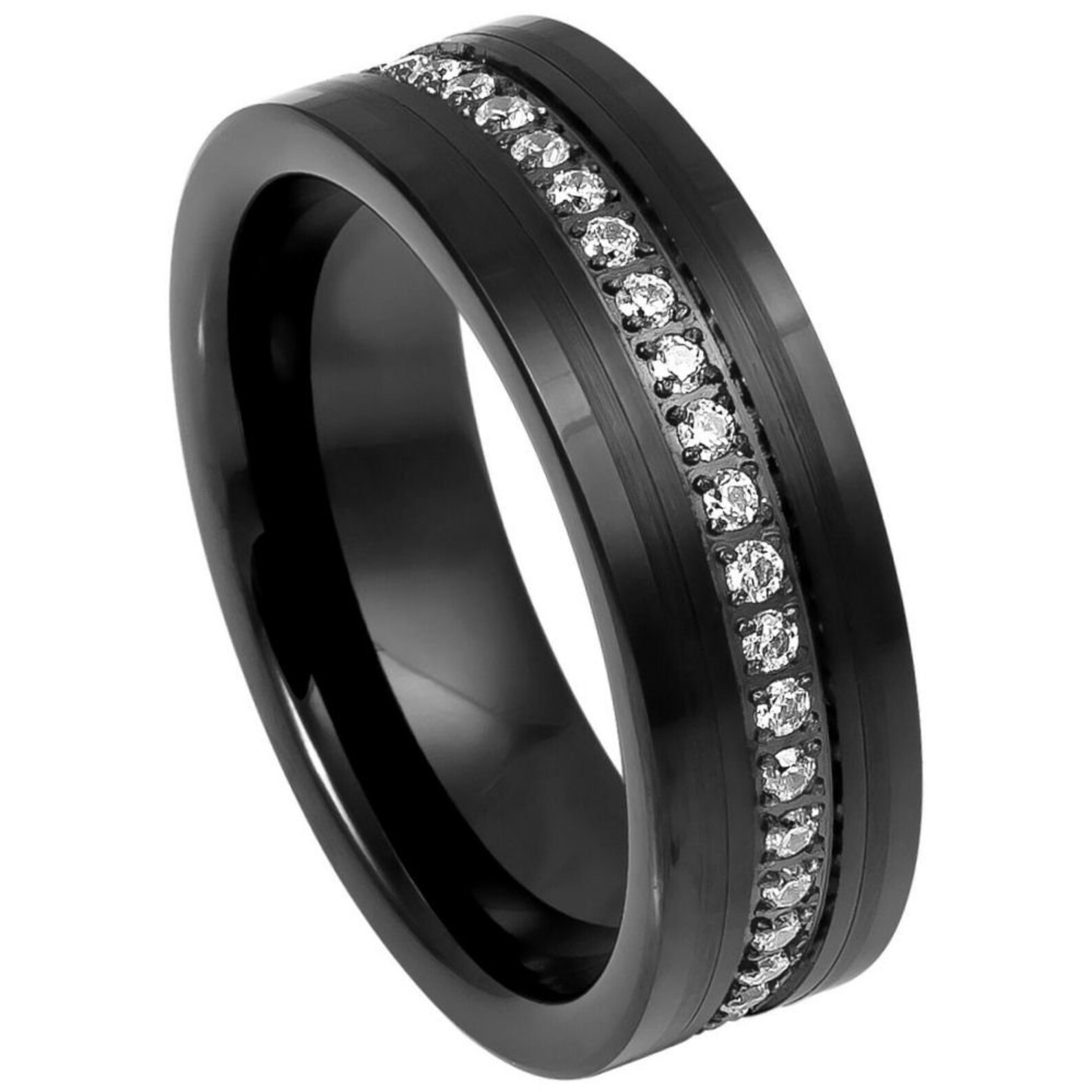 Eternity Band With White Czs, Custom Engraved Statement Ring, Black ...