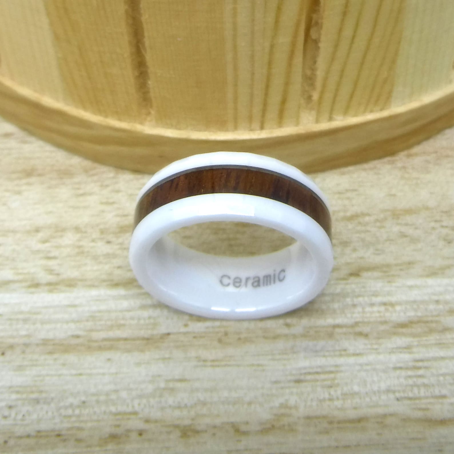 White Ceramic Wedding Band ceramic Wood Inlay Ring 8mm Wood - Etsy