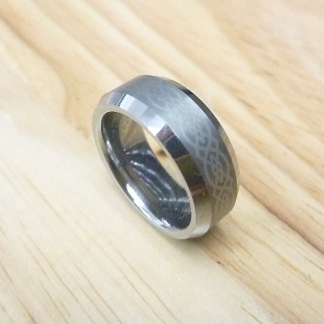 Custom Laser Engraving Ring 8mm Tungsten Carbide Beveled Edge Celtic ...