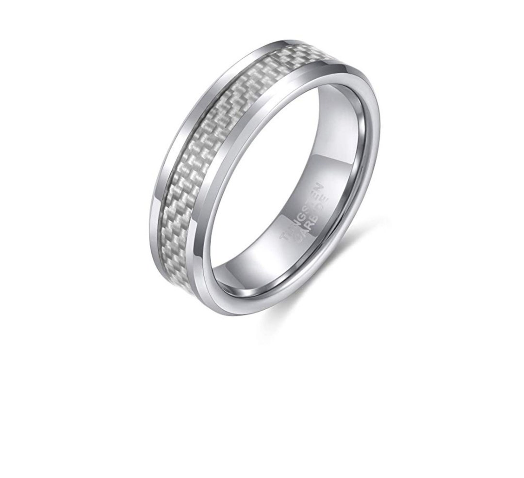 Tungsten Ring, Silver Gray Carbon Fiber Inlay, Custom Engraved, 6mm ...