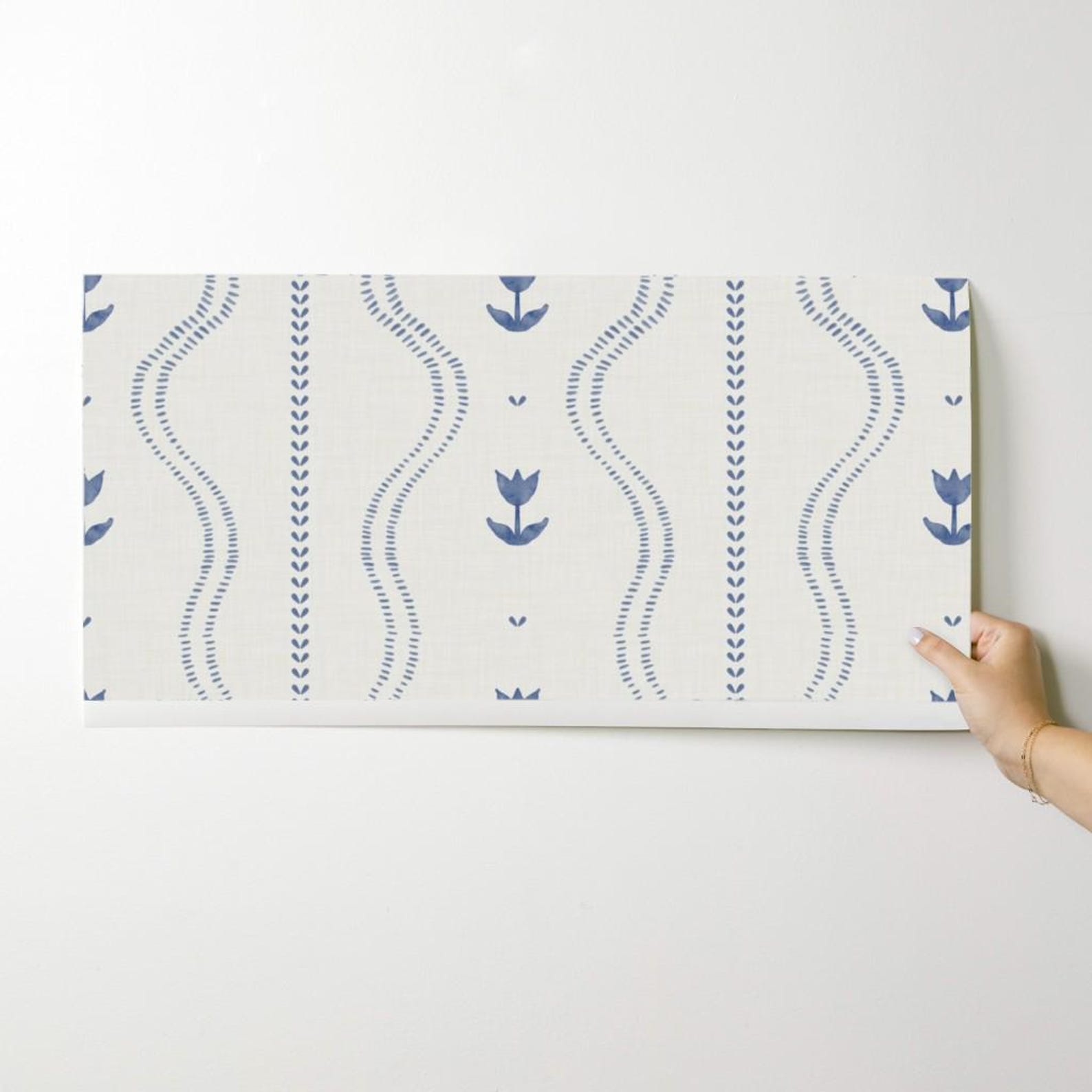 Cottagecore Blue Tulip Vine Lattice Stripe Soft Botanical Wallpaper ...
