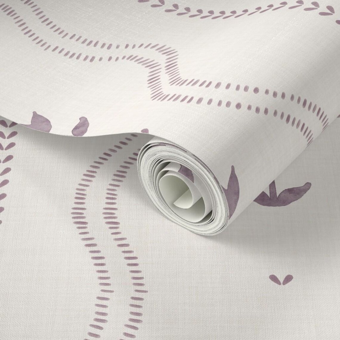 Cottagecore Mauve Tulip Vine Lattice Stripe Soft Botanical Wallpaper ...