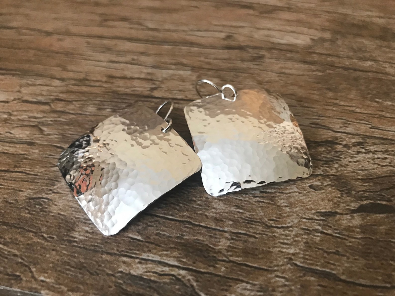 Square Sterling Silver Earrings Hammered Silver Square - Etsy