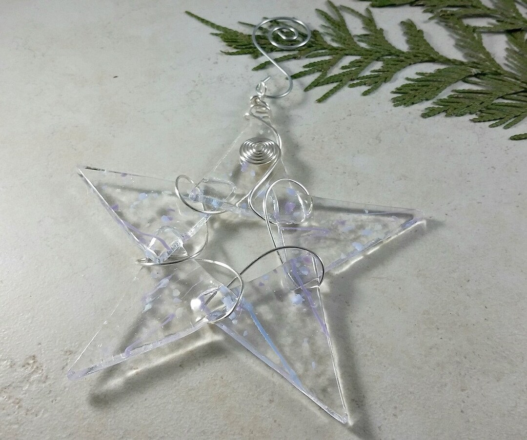 Fused Glass Star With White, Light Blue & Purple Accents, Fused Glass ...