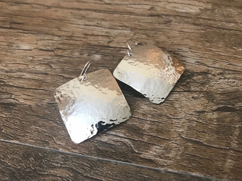 Square Sterling Silver Earrings Hammered Silver Square | Etsy