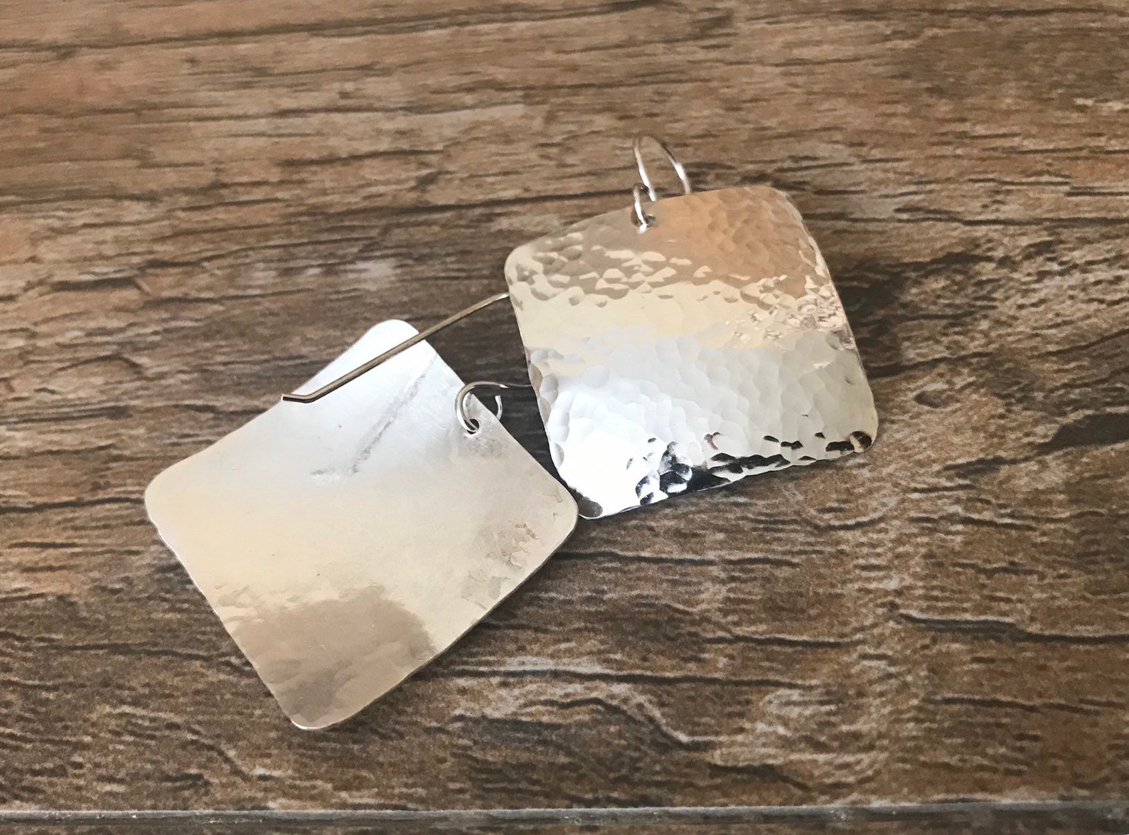 Square Sterling Silver Earrings Hammered Silver Square - Etsy