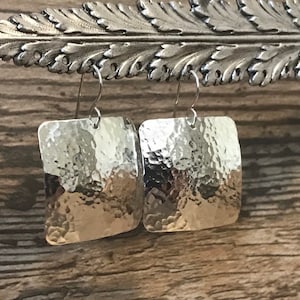 Square Sterling Silver Earrings - Hammered Silver Square Earrings - 1 ...