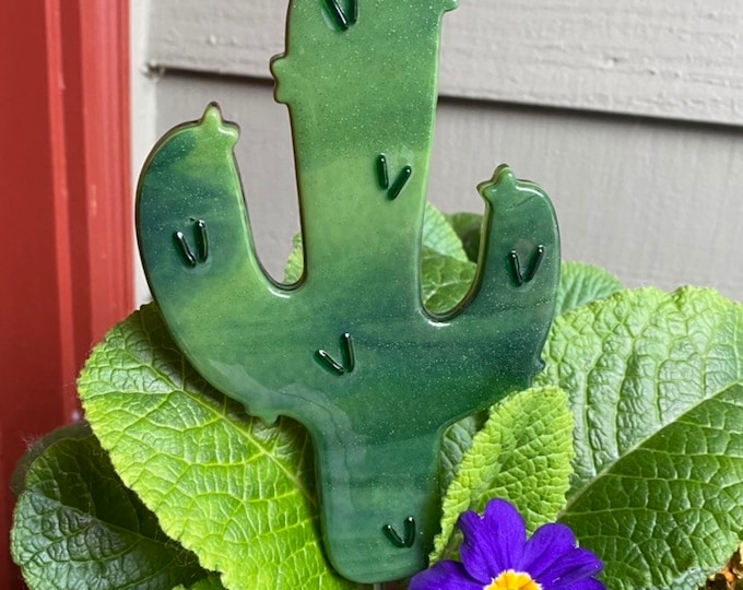 Cactus Plant Stake - Fused Glass Saguaro - Glass Cactus Plant Stake ...
