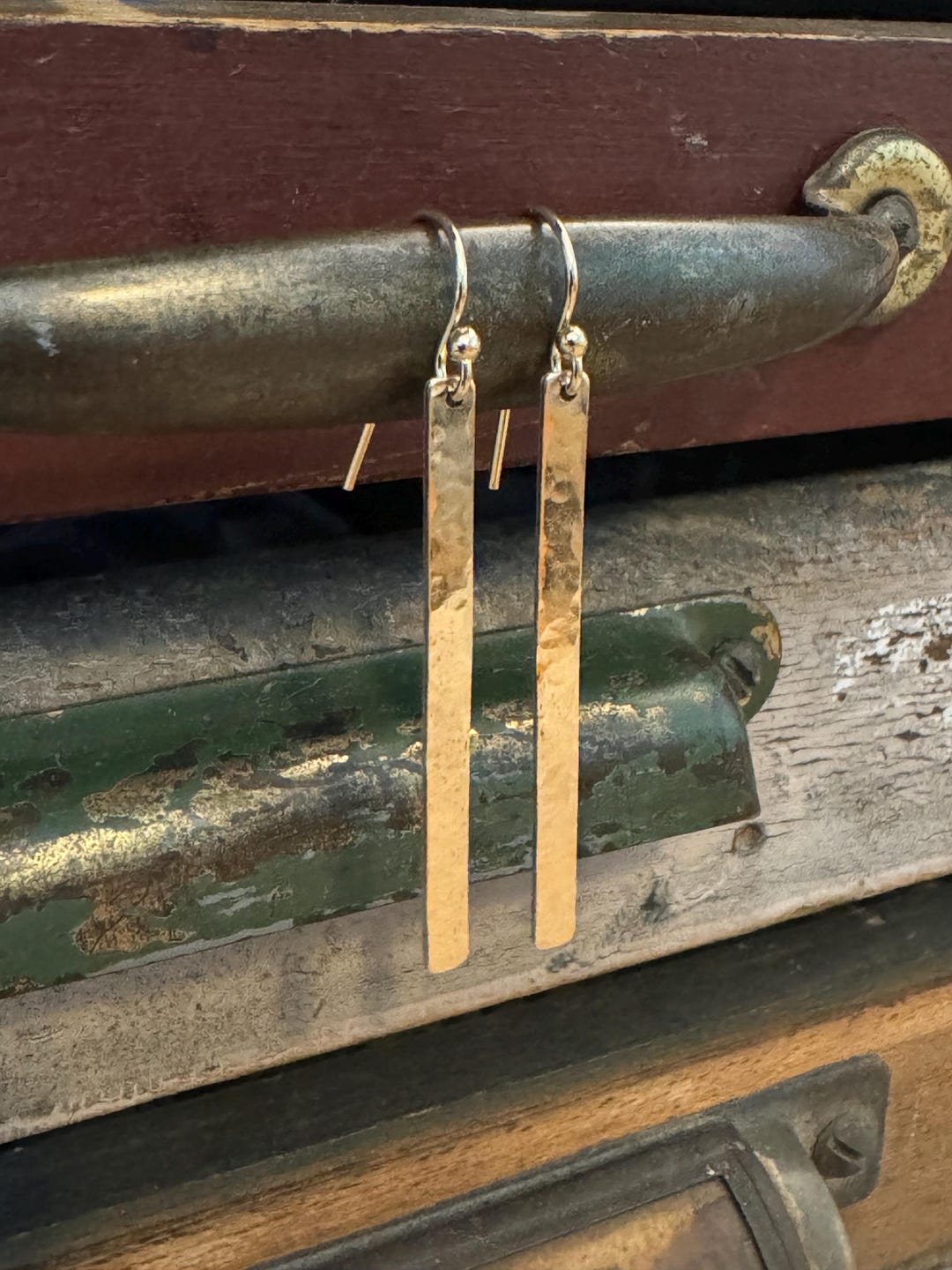 14K Gold Fill Bar Earrings - Gold Stick Earrings - Hand Cut and ...