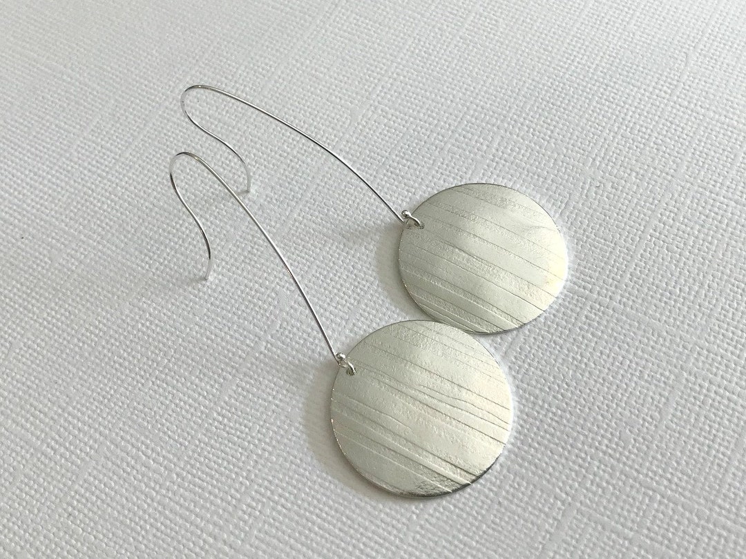 Earrings, Sterling Silver Disk Earrings, 1 Inch Embossed Sterling ...