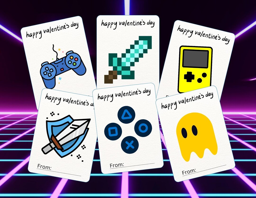Printable Videogame Valentine's Day Cards 6 Designs on One Page - Etsy