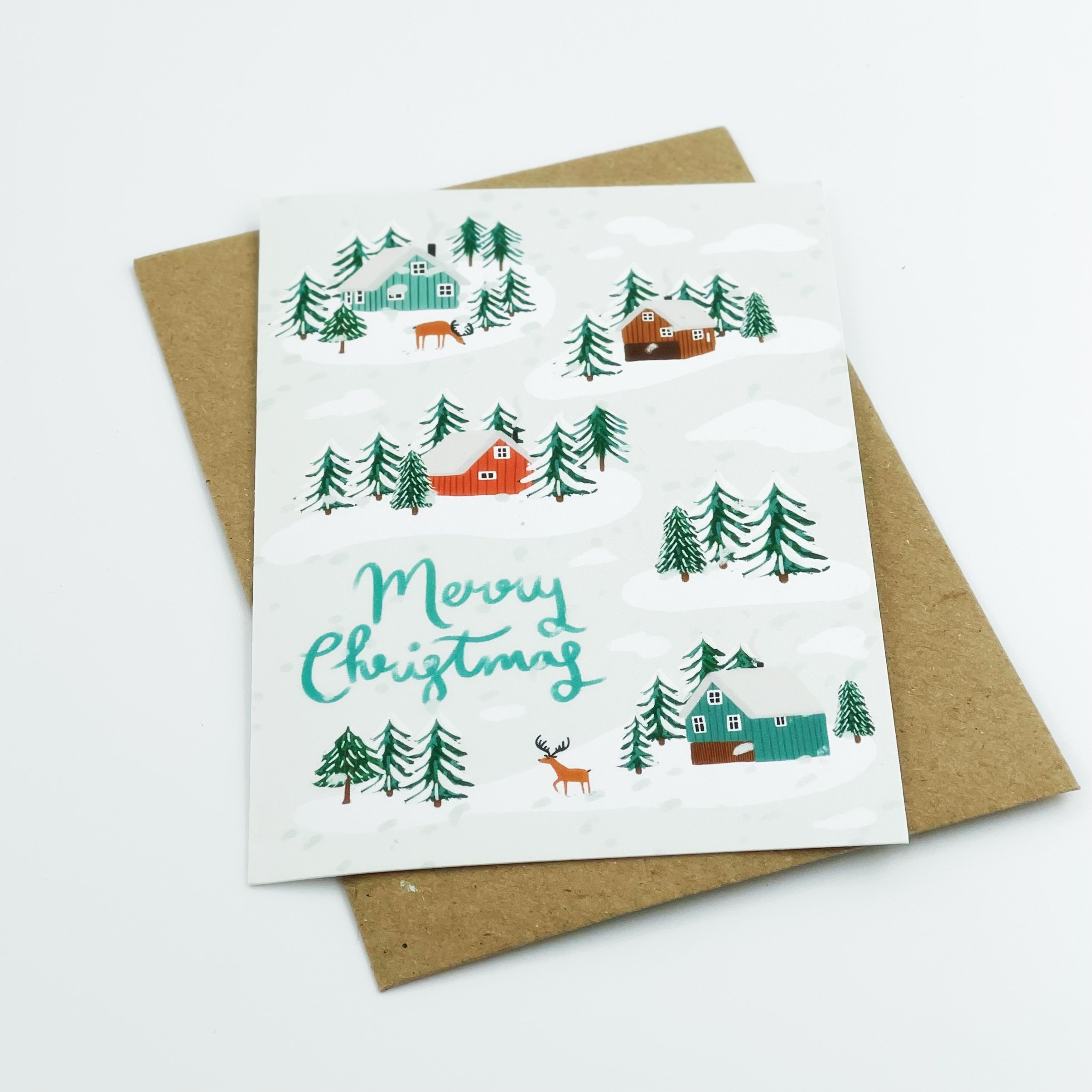Little Log Cabins Christmas Cards Pack of 8 Cards - Etsy