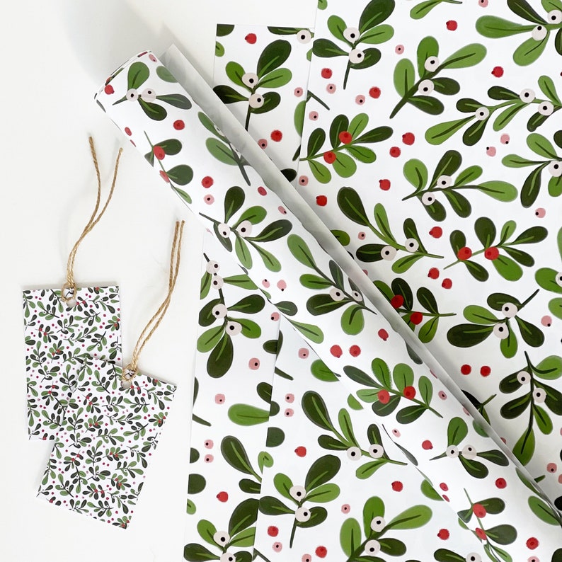 Christmas WHITE Mistletoe Recyclable Wrapping Paper Set - WHITE Eco ...