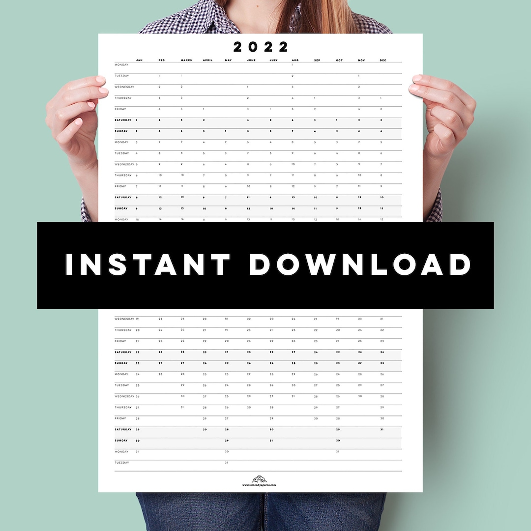 PRINTABLE 2022 Large Wall Planner - 2020 Calendar - Printable Planner ...