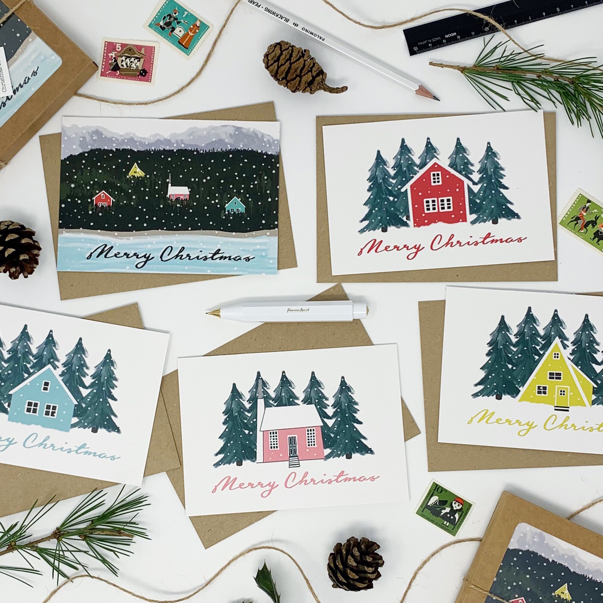Scandi Houses Multipack Card Set X 10 Merry Christmas - Etsy UK