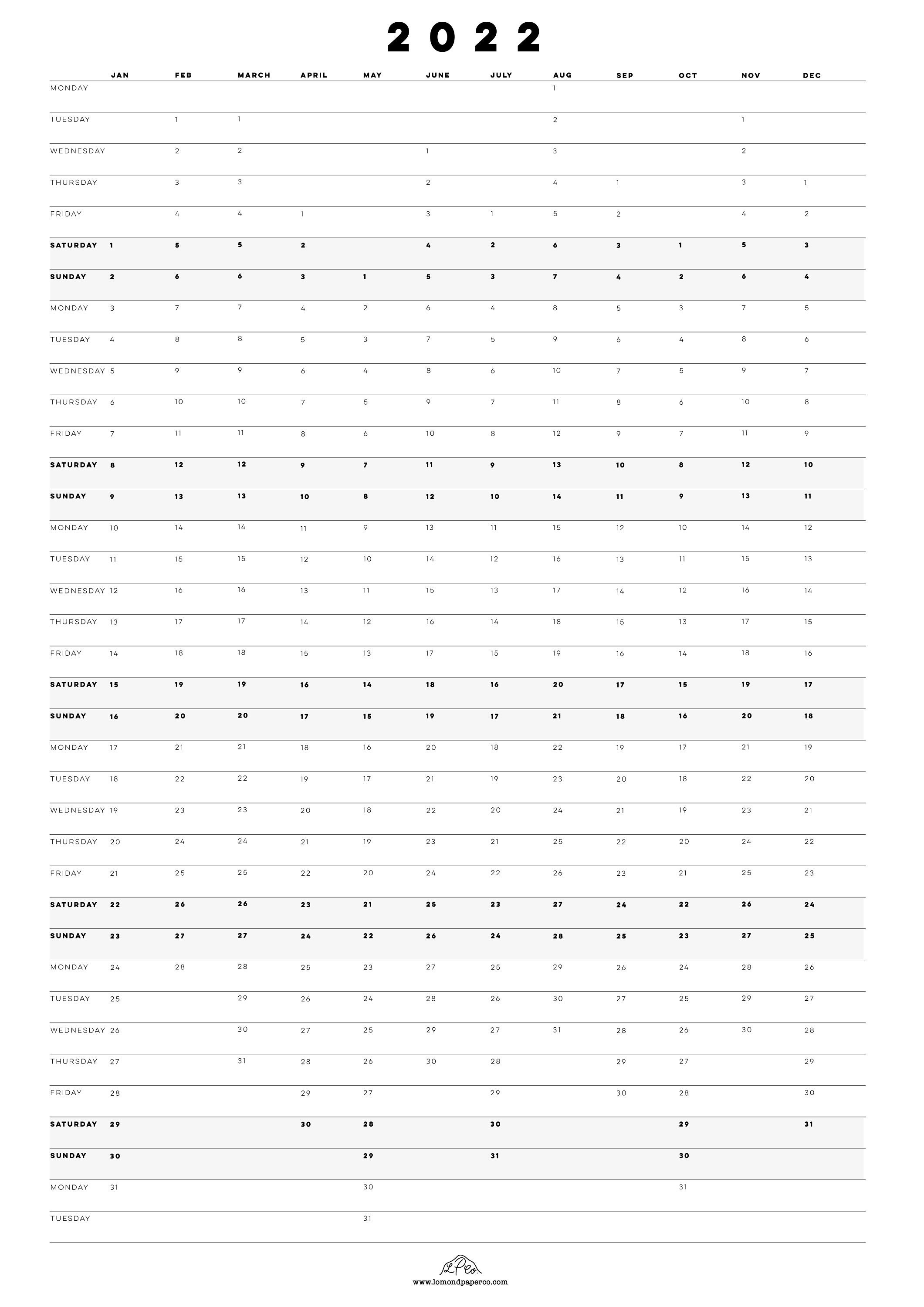 2022 Wall Planner: Large Printable Year Calendar (A2 PDF) - Etsy