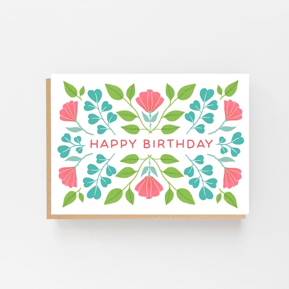 Floral Happy Birthday Card Botanical Birthday Card floral | Etsy
