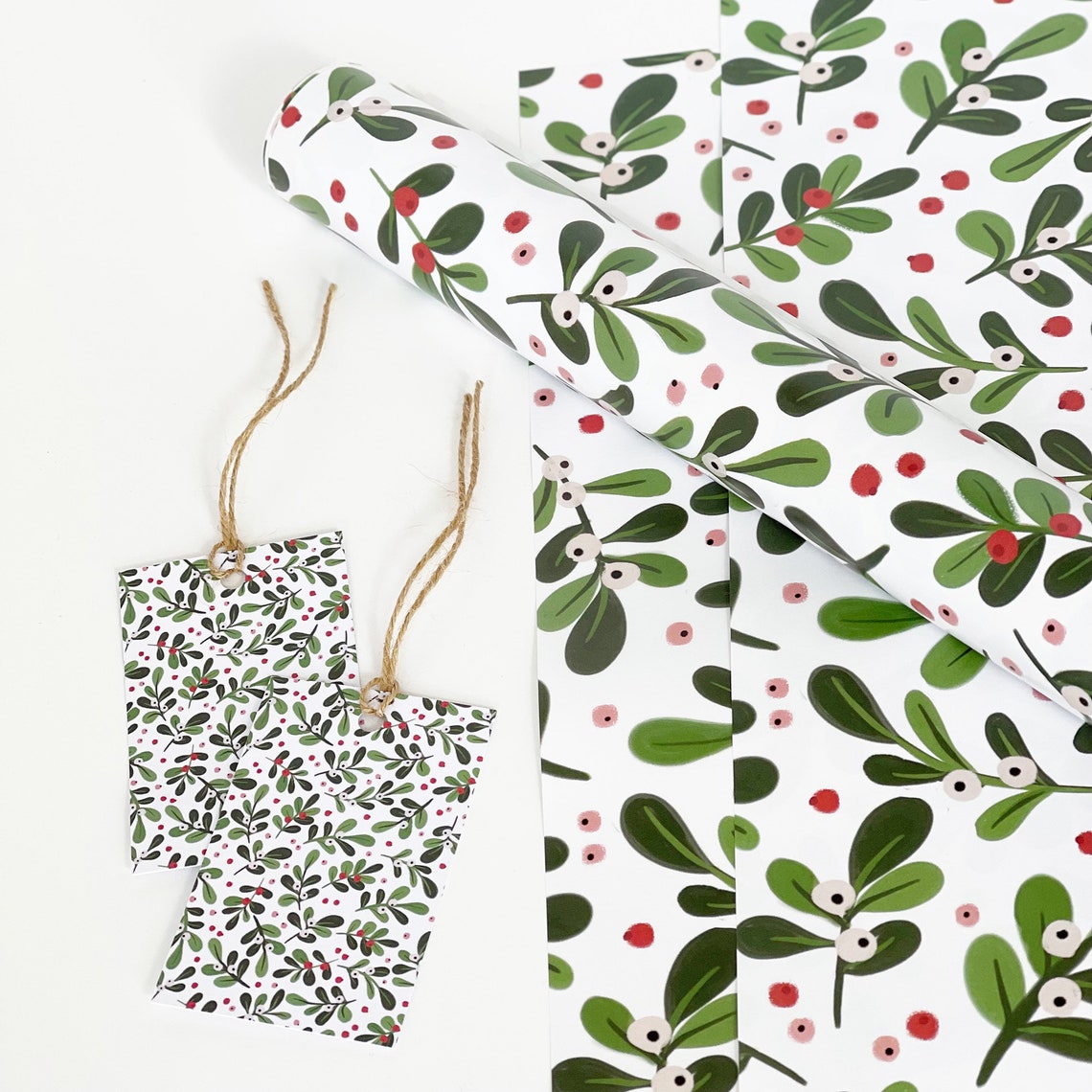 Christmas WHITE Mistletoe Recyclable Wrapping Paper Set - WHITE Eco ...