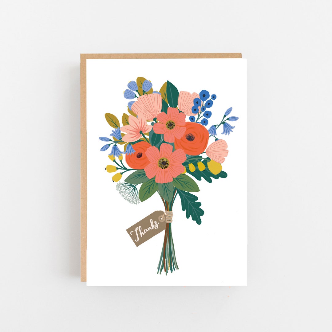 Floral Thank You Card: Colorful Bunch of Flowers - Etsy