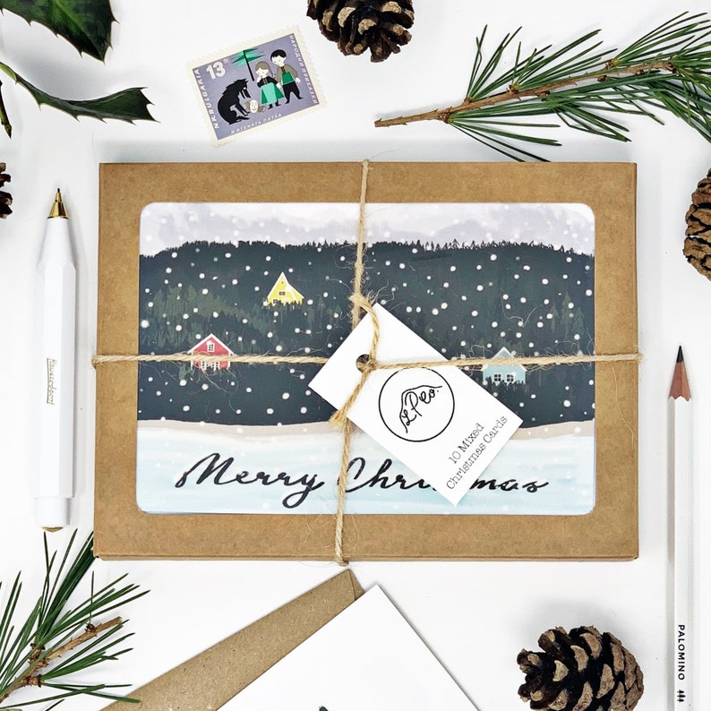 Scandi Houses Multipack Card Set X 10 Merry Christmas - Etsy UK