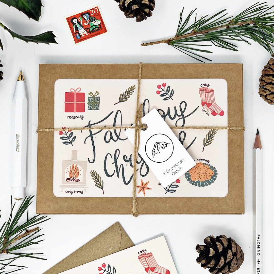 Illustrated Christmas Card Set: Eco-friendly Holiday Cards (pack of 8 ...