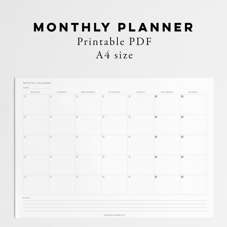 A4 Monthly Printable Month at a Glance Monthly Organiser | Etsy