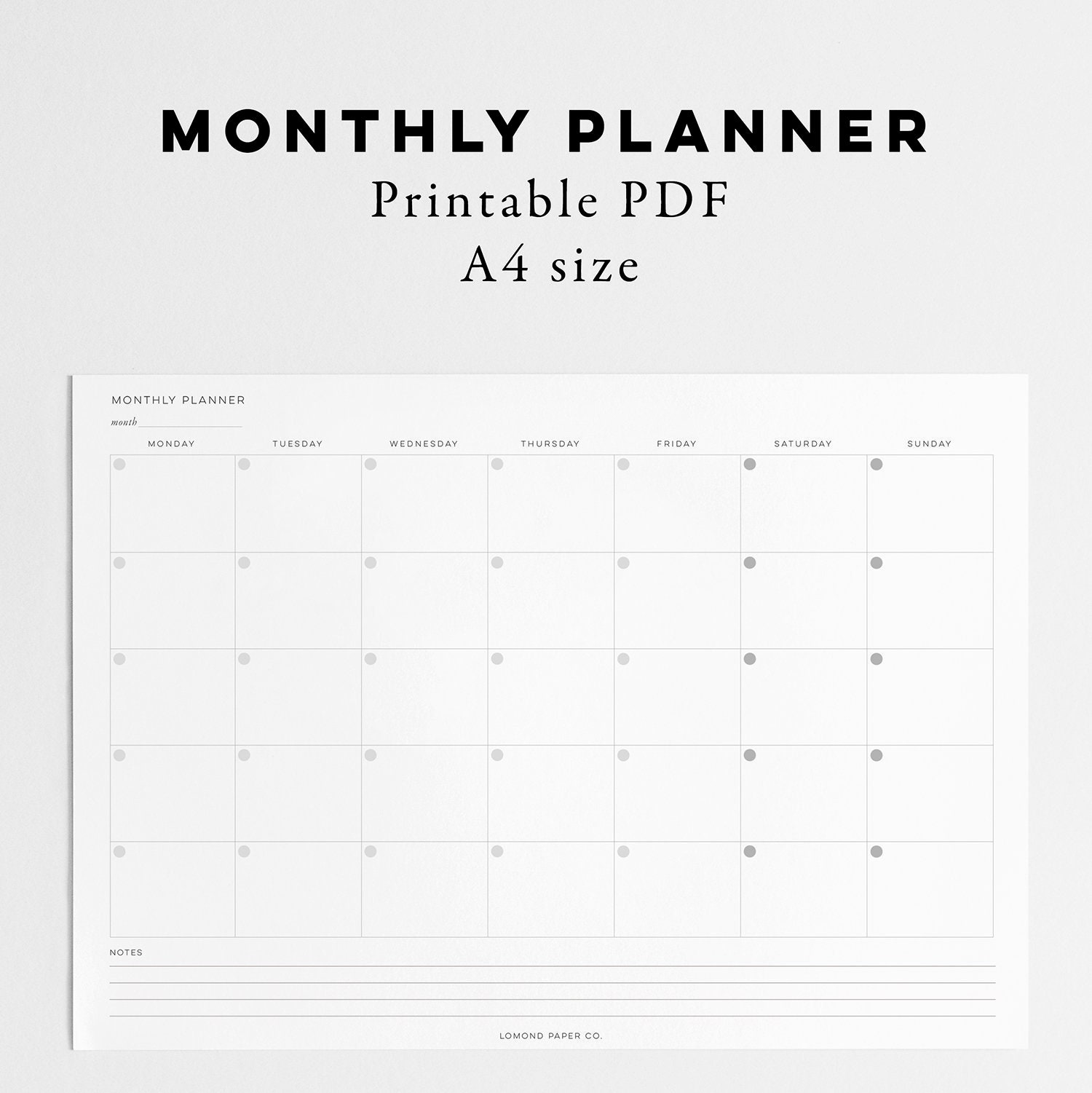 A4 Monthly Printable Month at a Glance Monthly Organiser | Etsy
