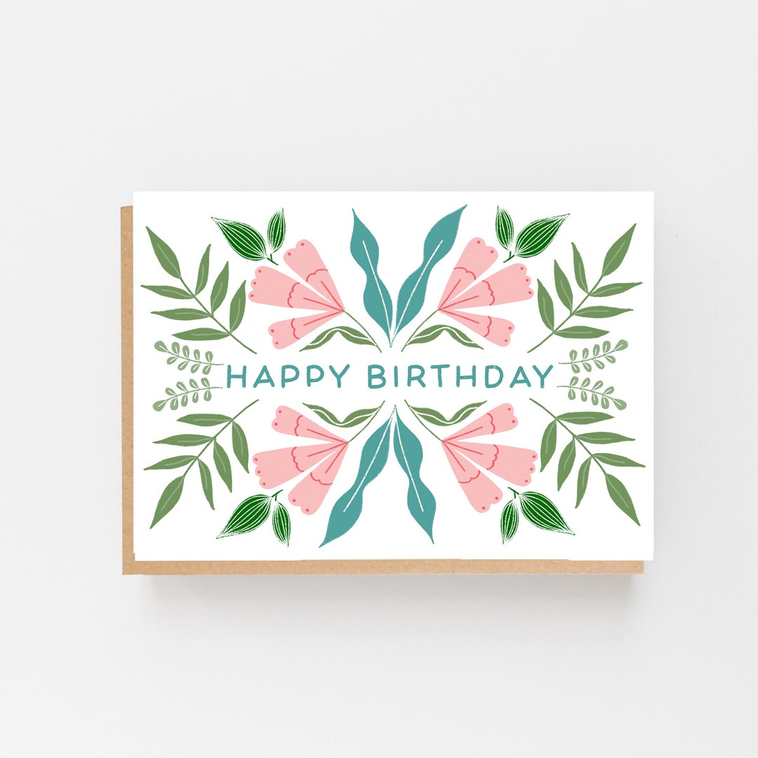 Floral Happy Birthday Card | Botanical Birthday Card | Floral Folk ...