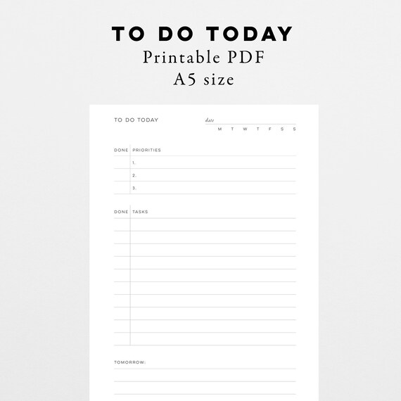 To Do Today List Fillable Printable PDF Task Management | Etsy