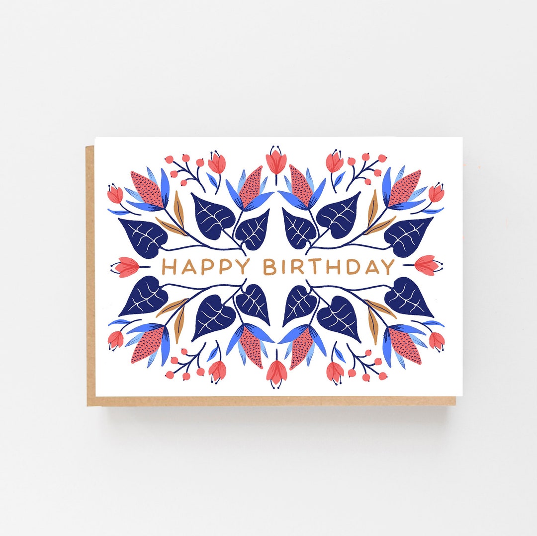 Floral Happy Birthday Card | Botanical Greeting Card | Floral Folk ...