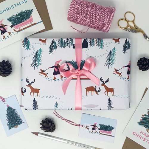 Christmas GREEN Recyclable Wrapping Paper Set DEEP GREEN Eco - Etsy