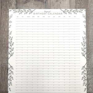 PRINTABLE Perpetual Birthday Calendar - Birthday Calendar - Wall ...