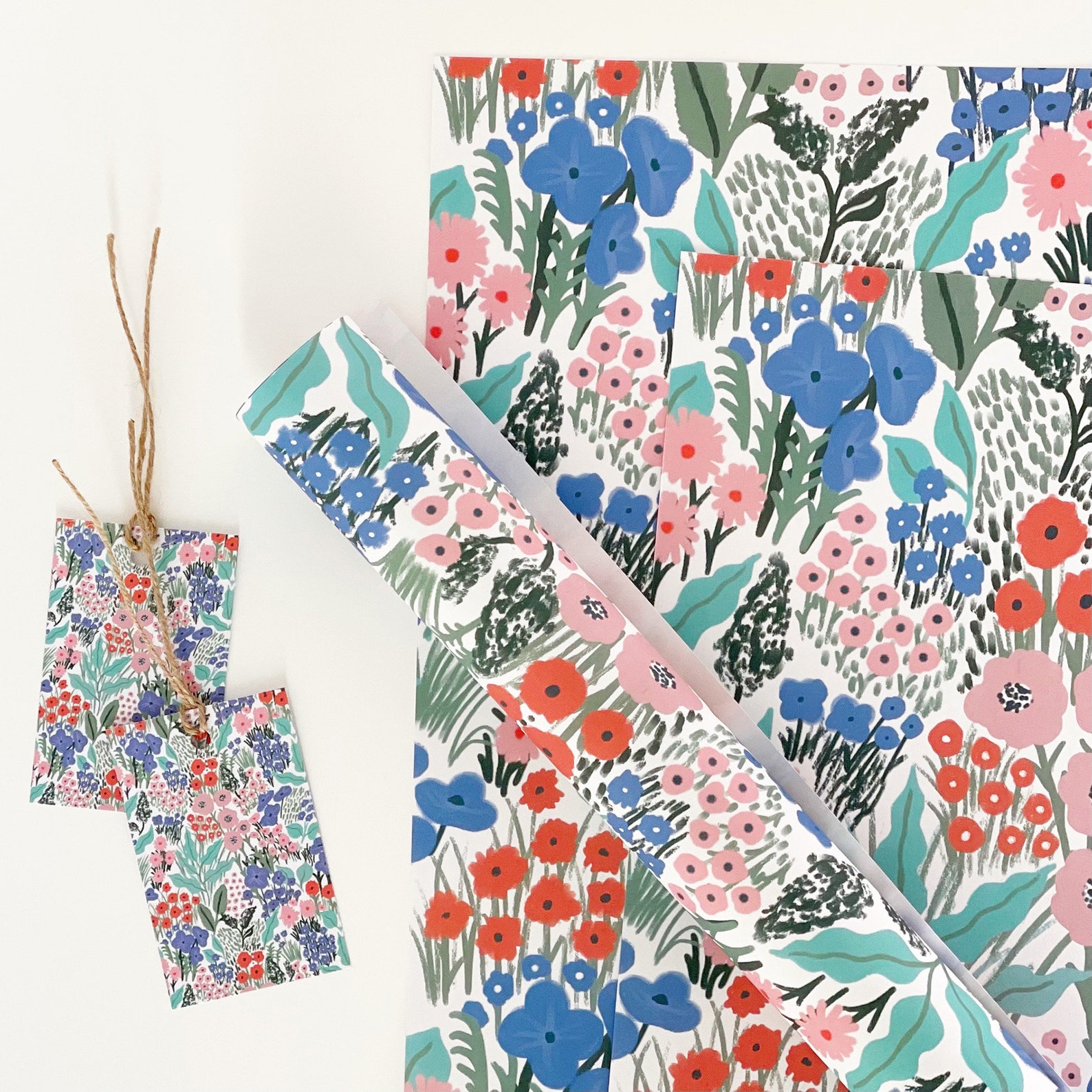 Blue Flower Meadow Recyclable Wrapping Paper Set - BLUE Eco Friendly ...